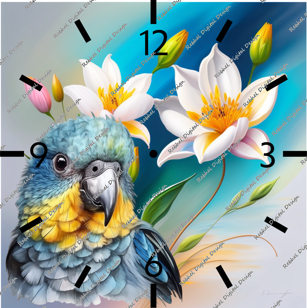 Clock Floral Parrot Design – Rebhel Digital Designs